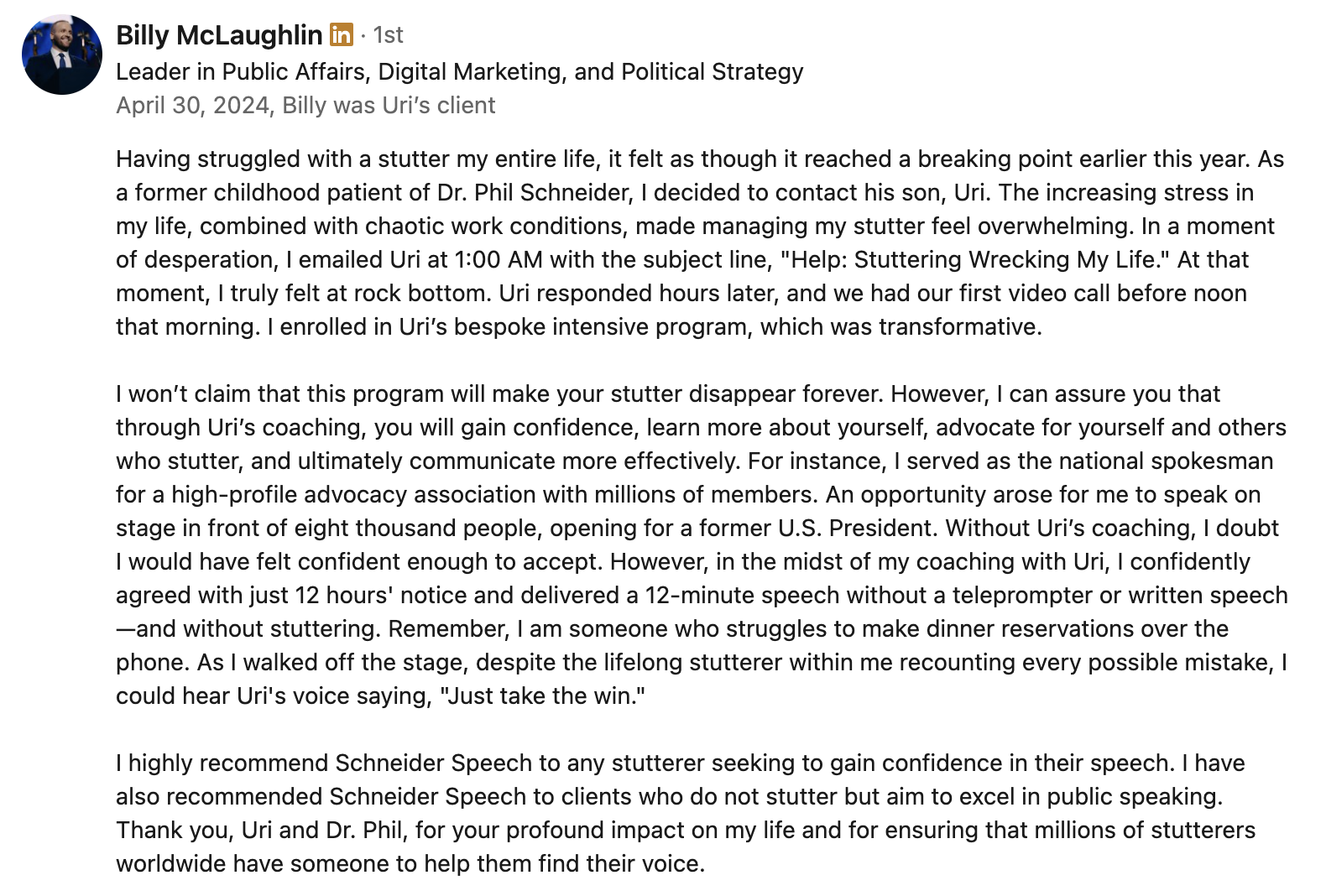 From Rock Bottom to the White House - Billy's Speech Triumph — Schneider Speech